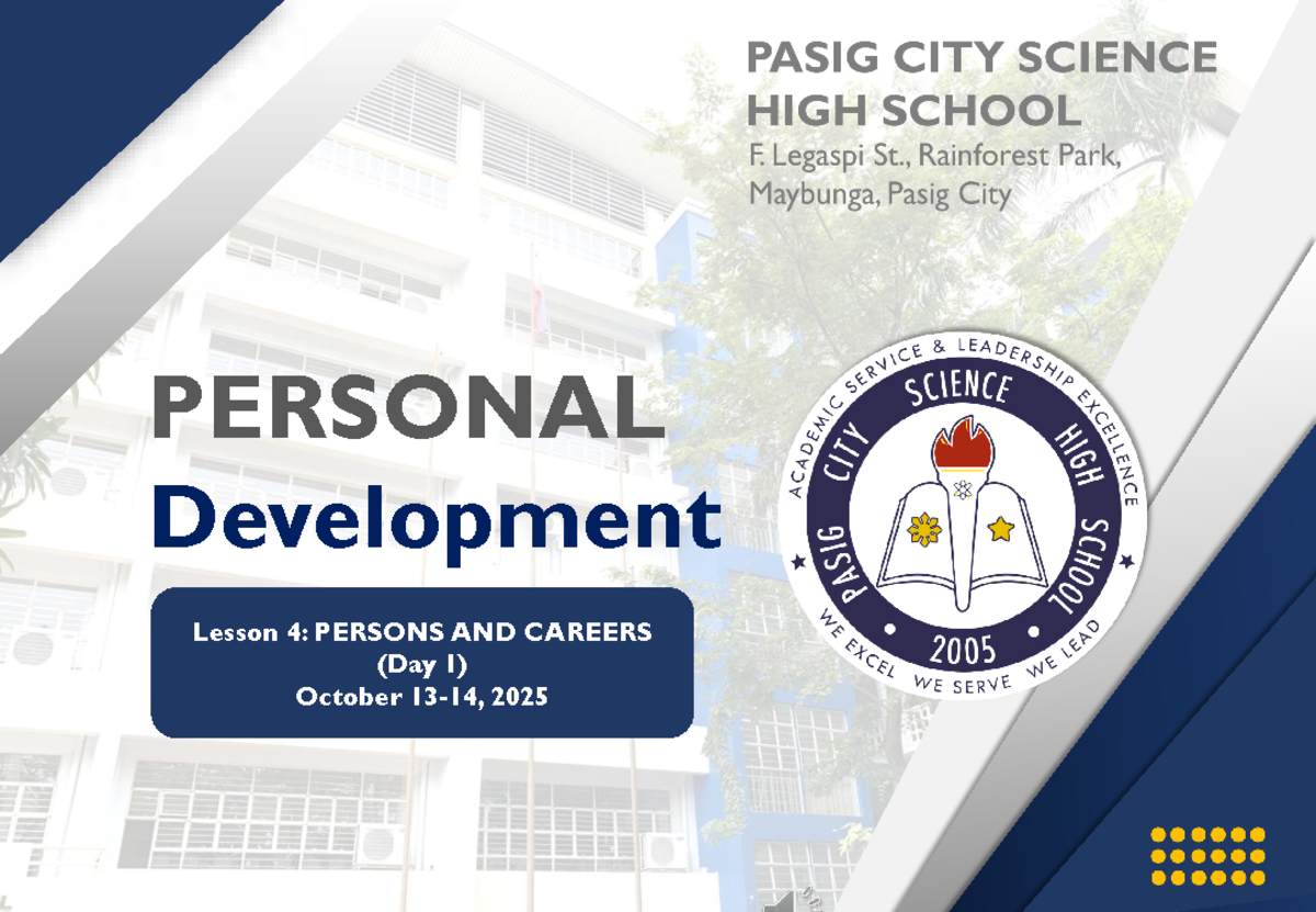 Per Dev Lesson 4: Persons and Careers - Day 1 Overview - Studocu