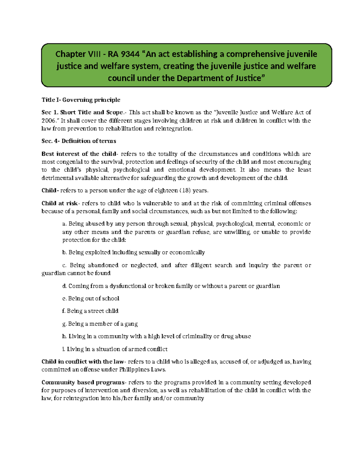 RA 9344 - Comprehensive Juvenile Justice System Overview and Key ...