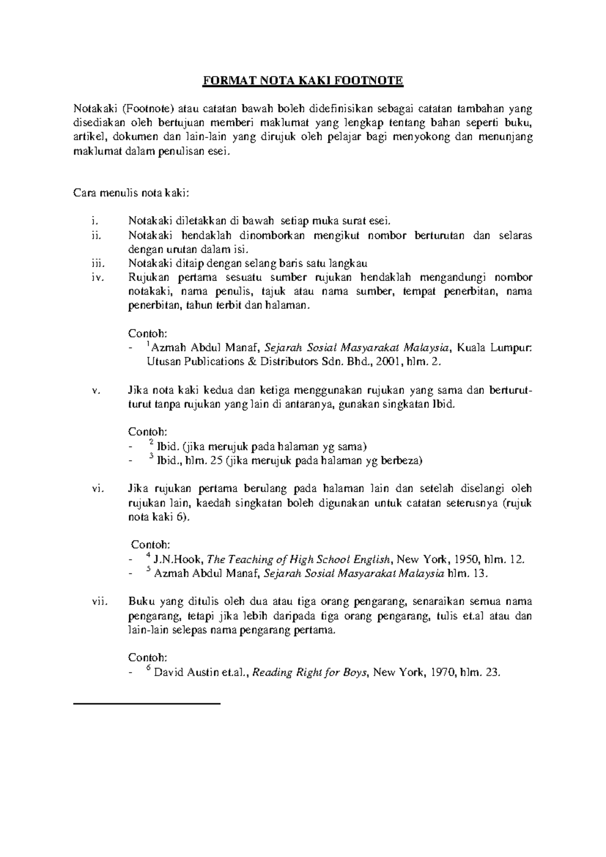 Panduan Menulis Format NOTA KAKI ( Footnote) Bibliografi - FORMAT NOTA ...
