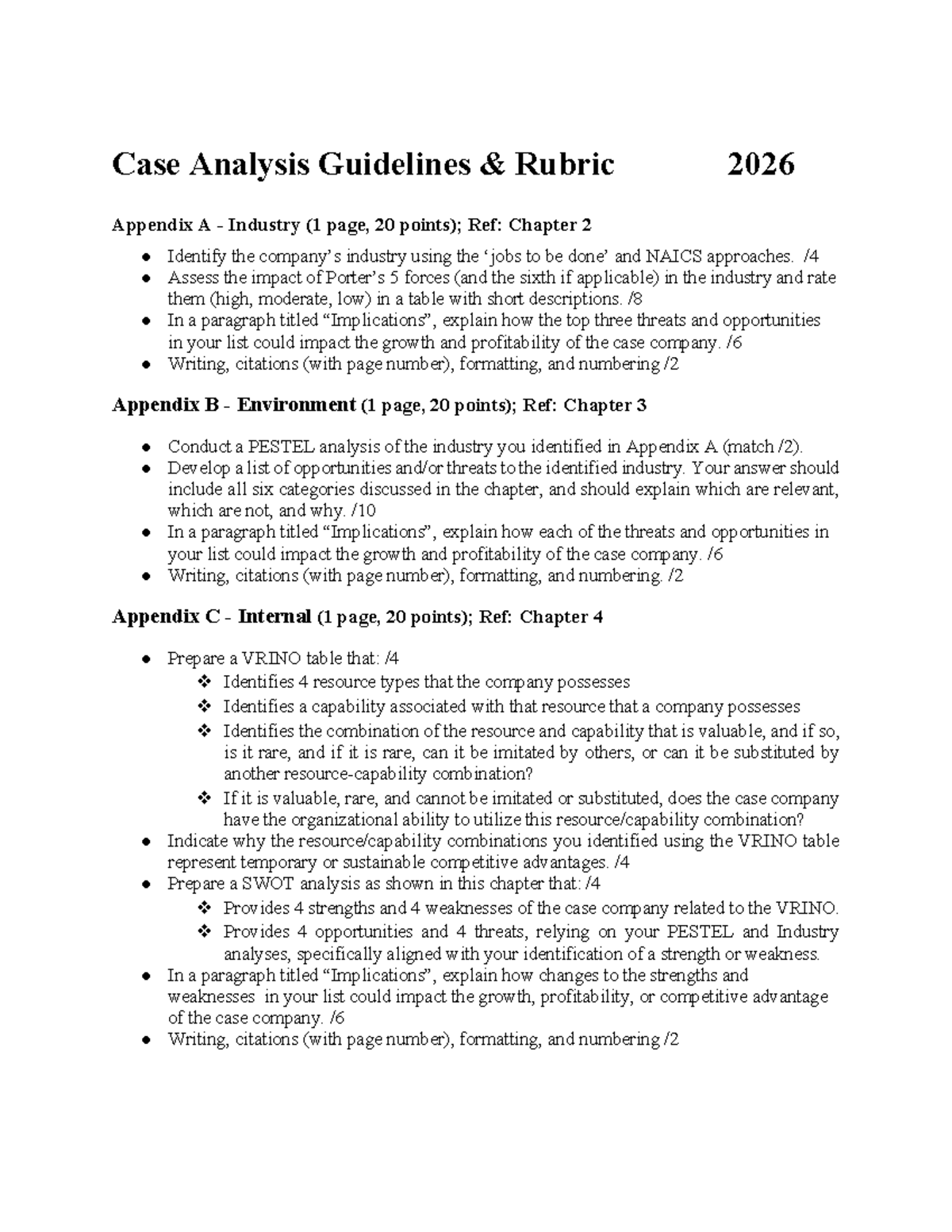 Case Analysis Guidelines & Rubric 2026: Comprehensive Industry ...