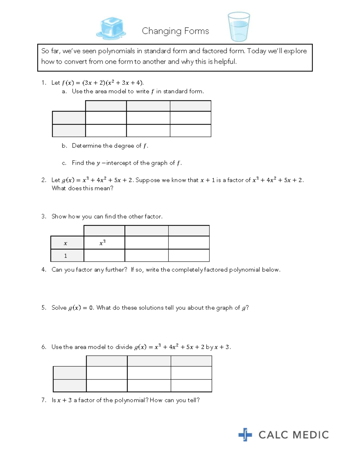 Lesson 2.7 - Converting Polynomials: Standard & Factored Forms - AP ...