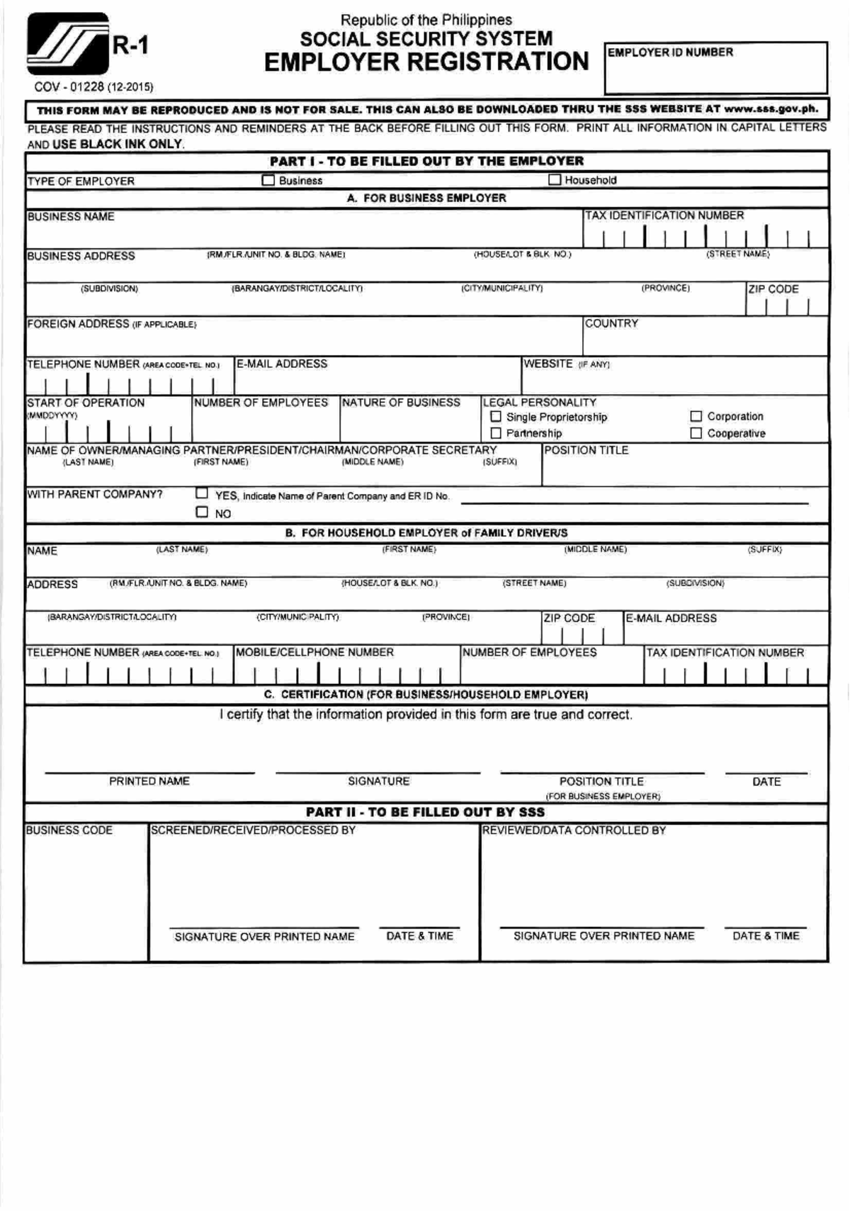 SSS ER Registration Form: Employer ID Number Application - Studocu