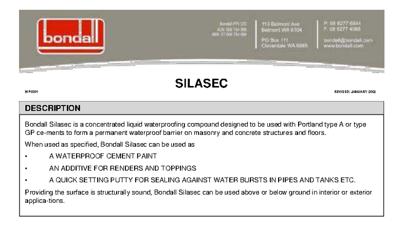 TDS Silasec: Waterproofing Solutions & Application Guide - Studocu