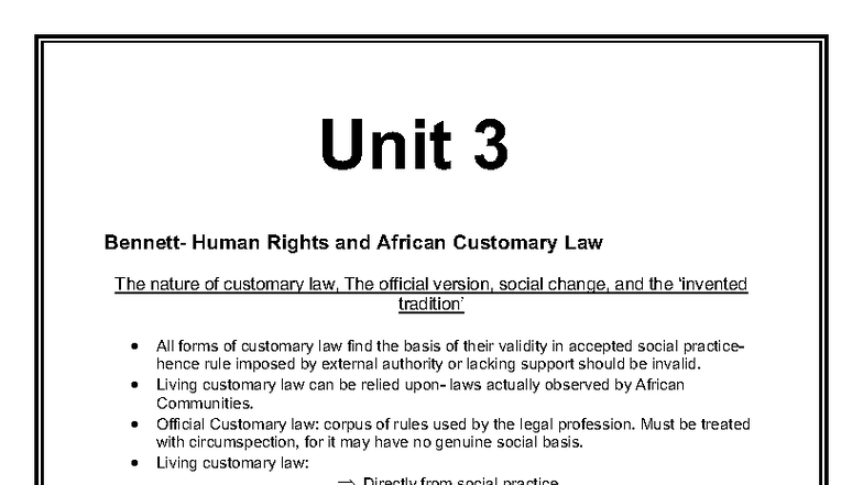 Unit 3: Human Rights and African Customary Law Notes - Studocu