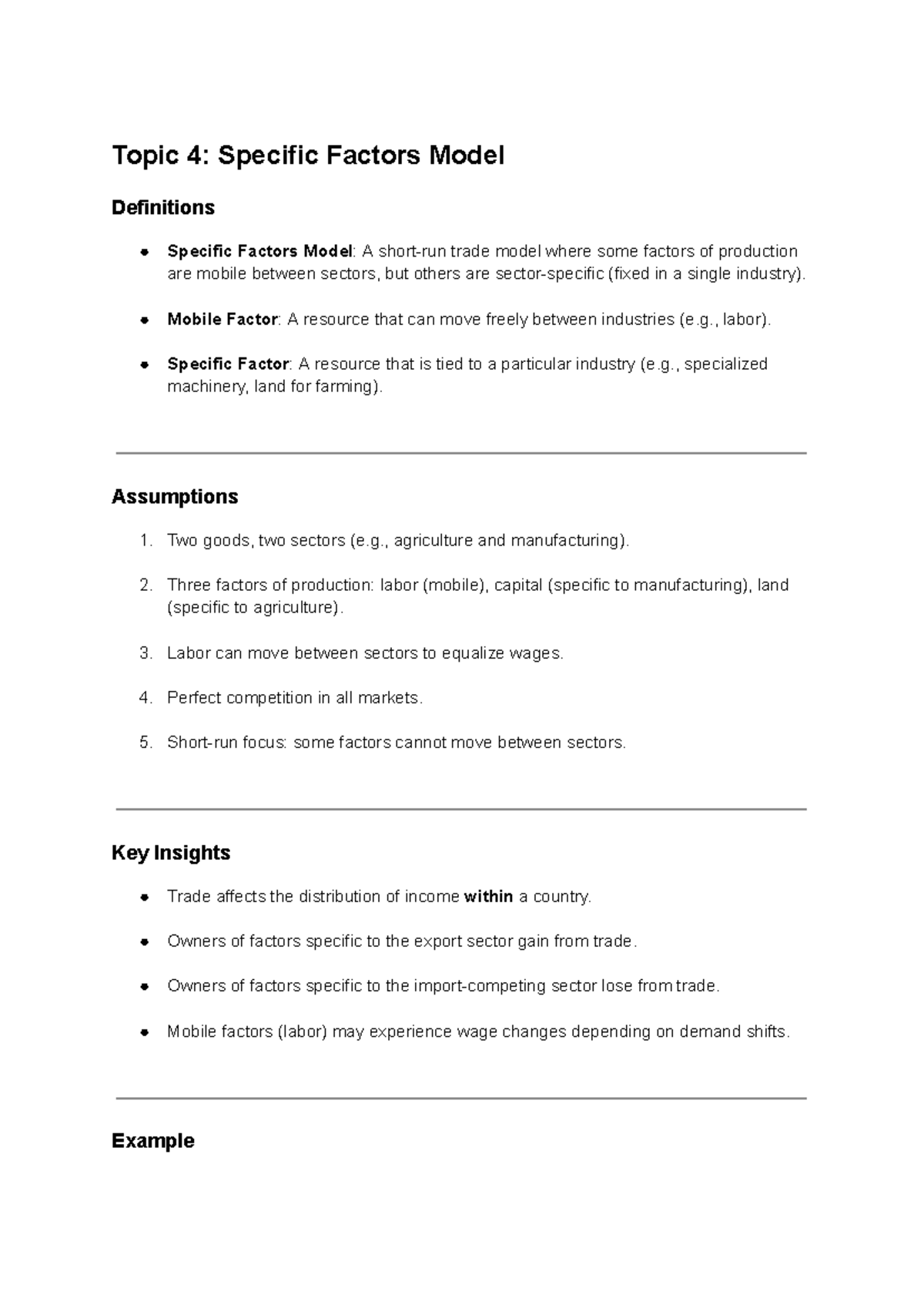 Topic 4: Specific Factors Model Overview and Key Insights - Studocu