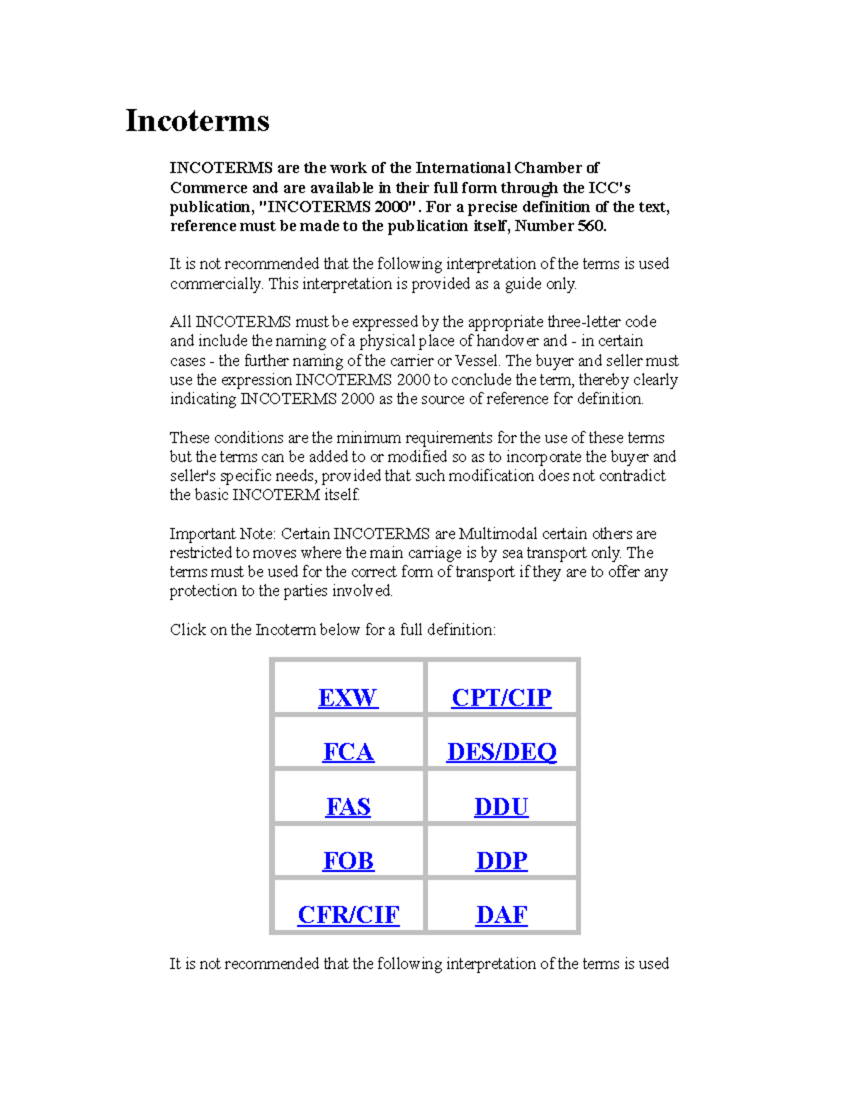 INCOTERMS - Lecture Notes 2: Overview of Key Shipping Terms - Studocu