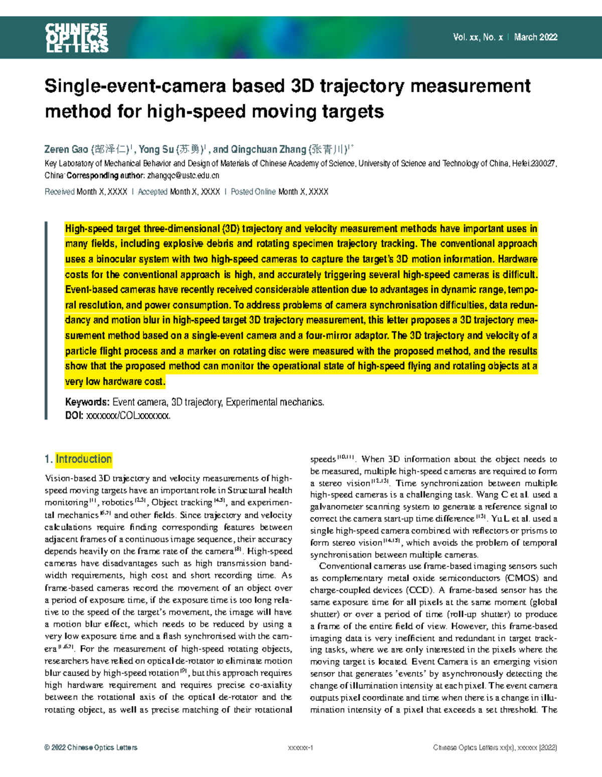 3D Trajectory Measurement Method for Moving Targets (COL-22-0108) - Studocu