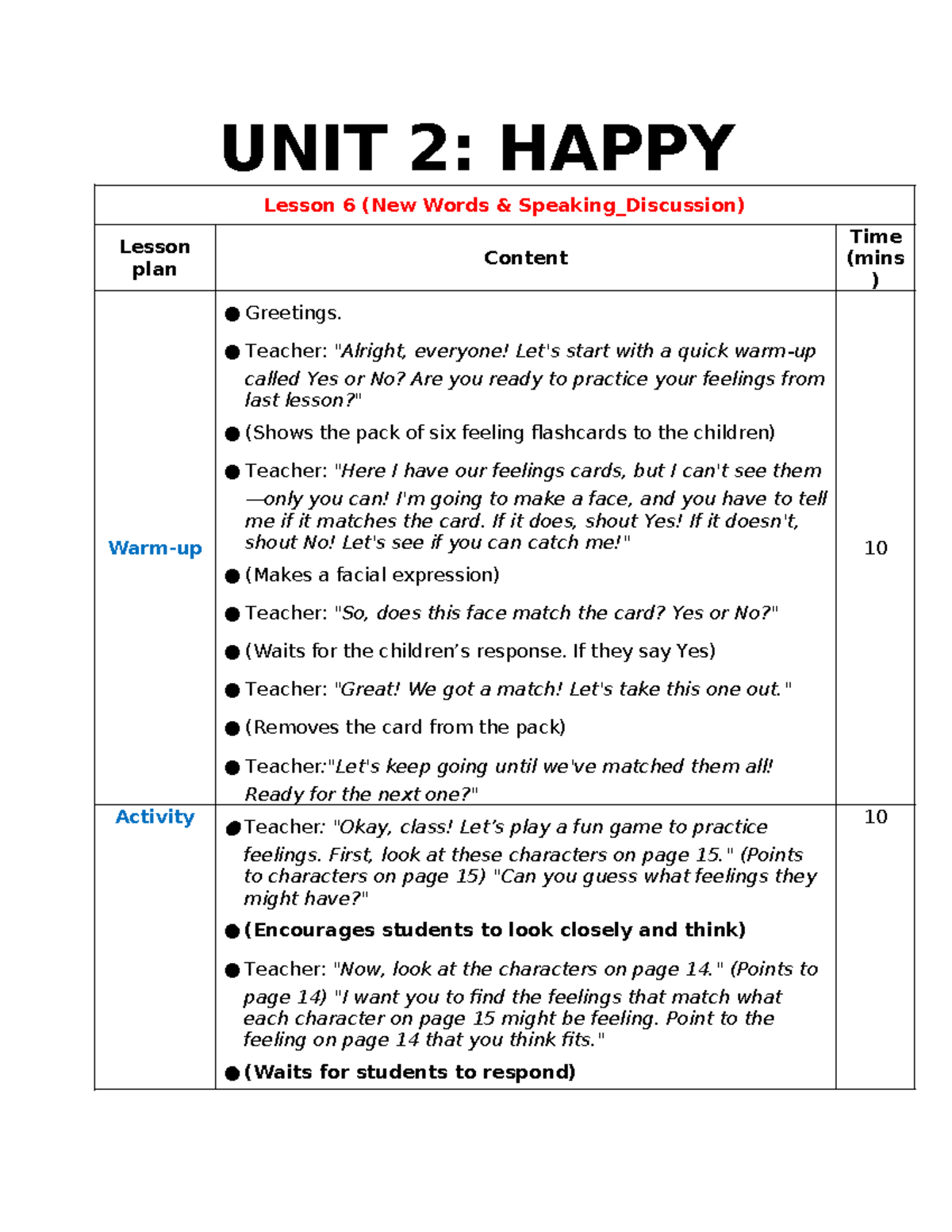 ASSC1FT BG07: UNIT 2 HAPPY Lesson 6 - New Words & Feelings Activities ...