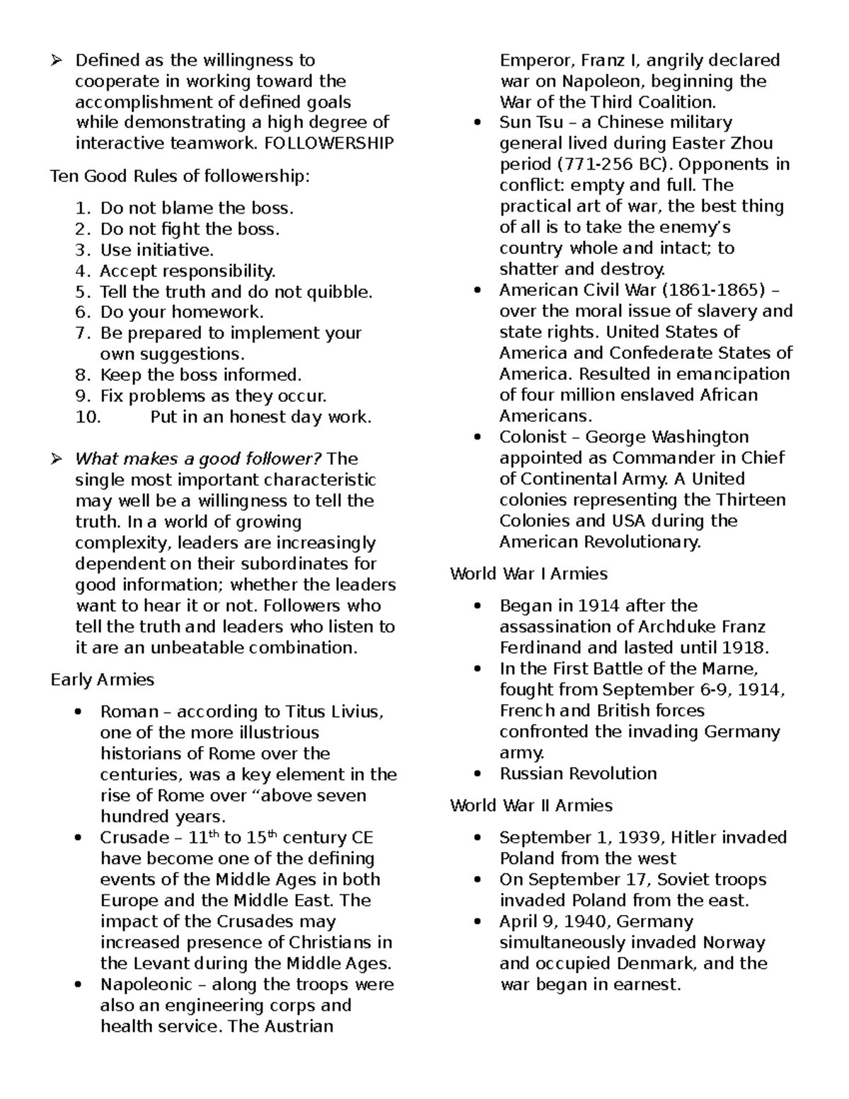 Military Leadership and Followership: Lecture Notes - Studocu