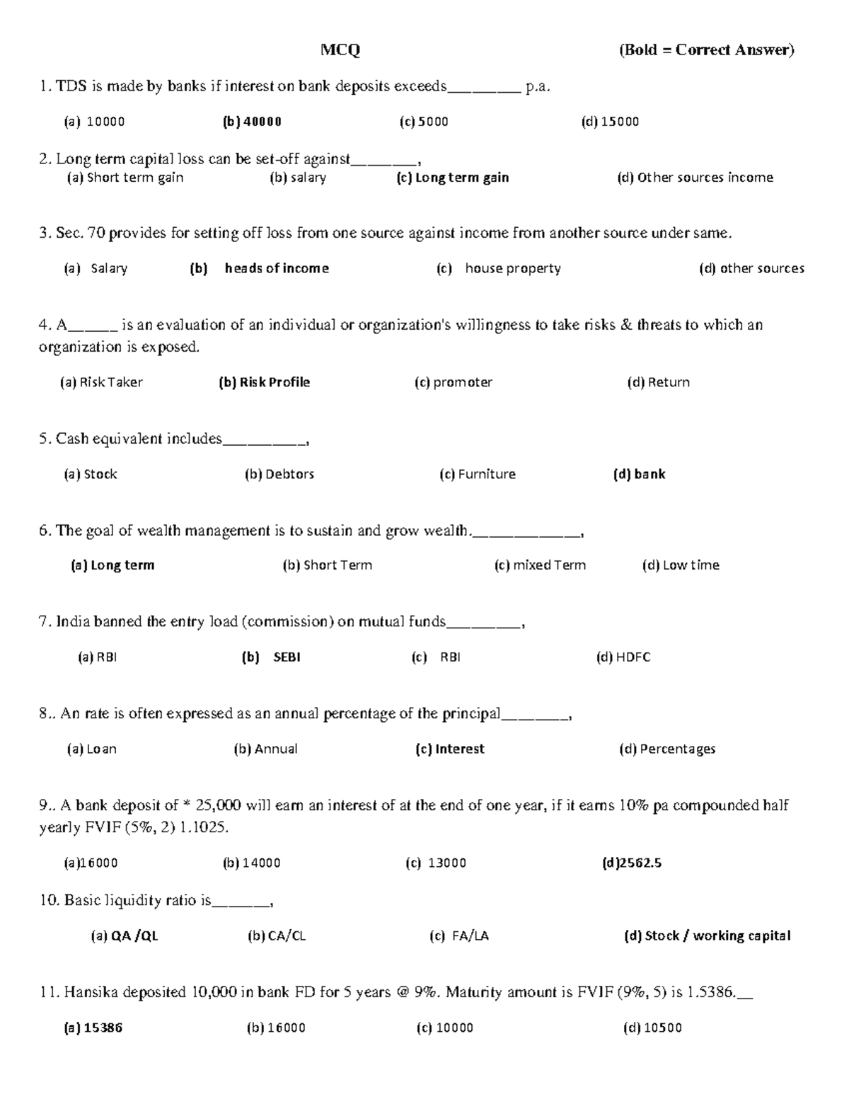Wealth Management MCQs: Comprehensive Study Guide for Exams - Studocu