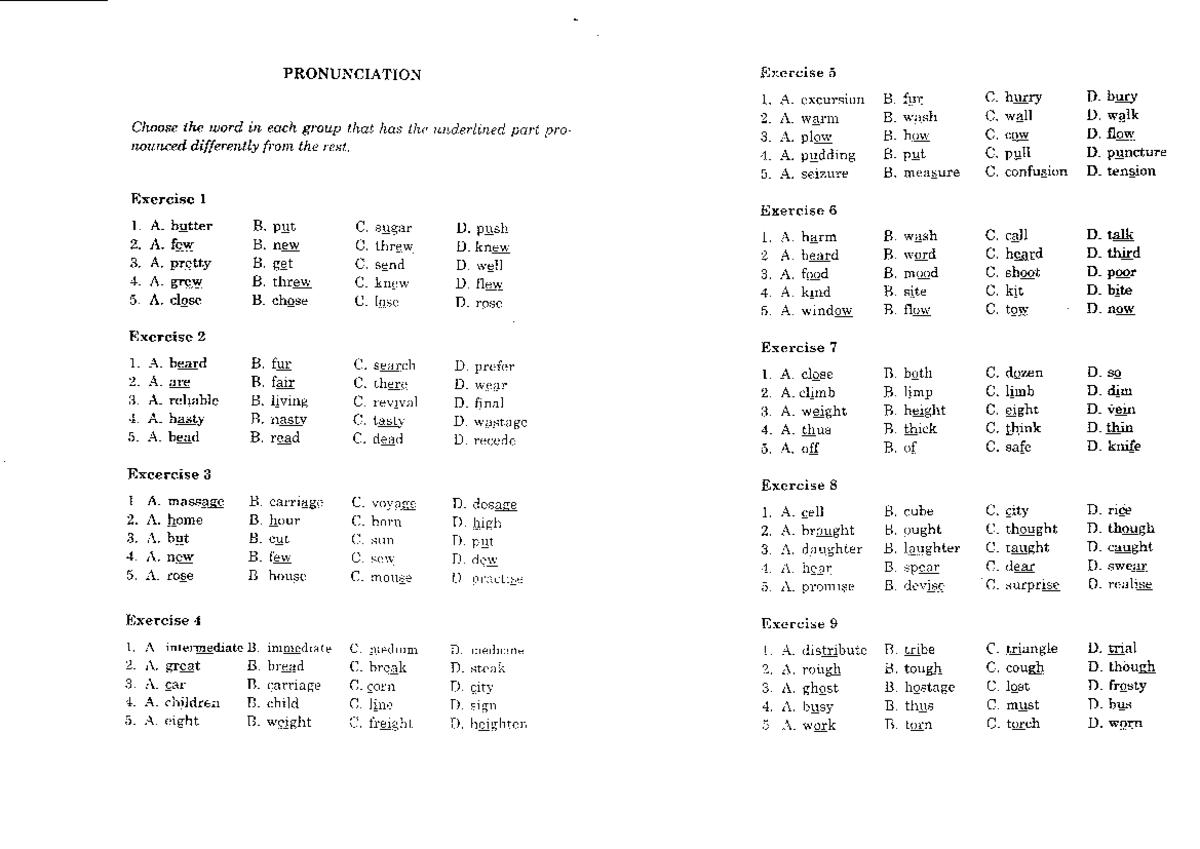 Exercise 5: Pronunciation Practice for English Language Learners - Studocu