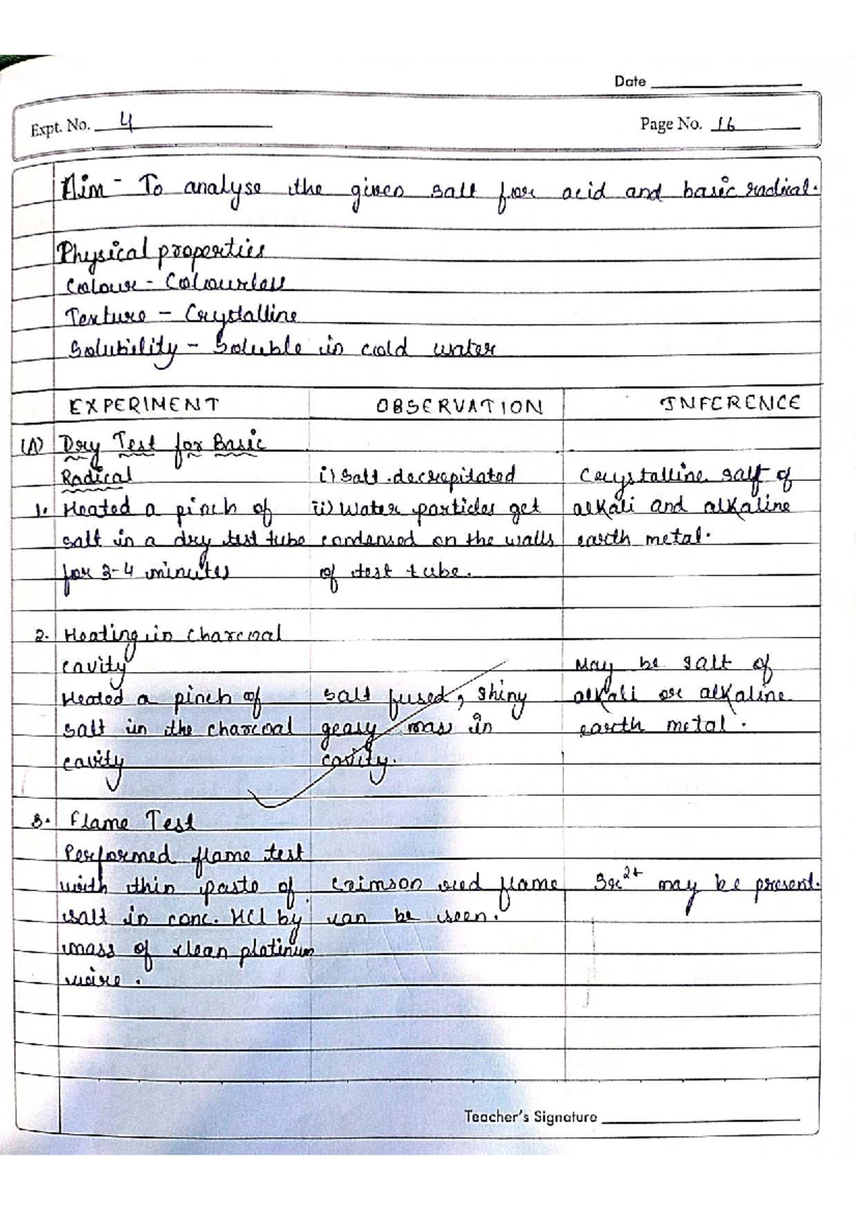 Experiment 4 - Analysis of Salt for Acid and Basic Radicals - Studocu