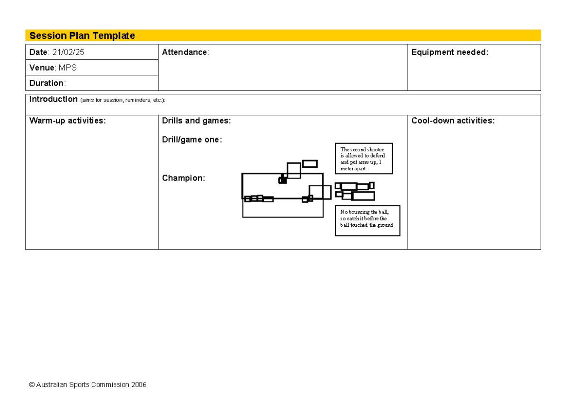 Session Plan Template for Ggoo Activities and Drills - Studocu