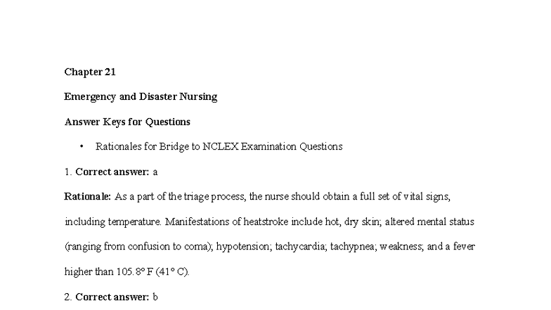 Chapter 21 - Emergency and Disaster Nursing: NCLEX Q&A Rationales - Studocu