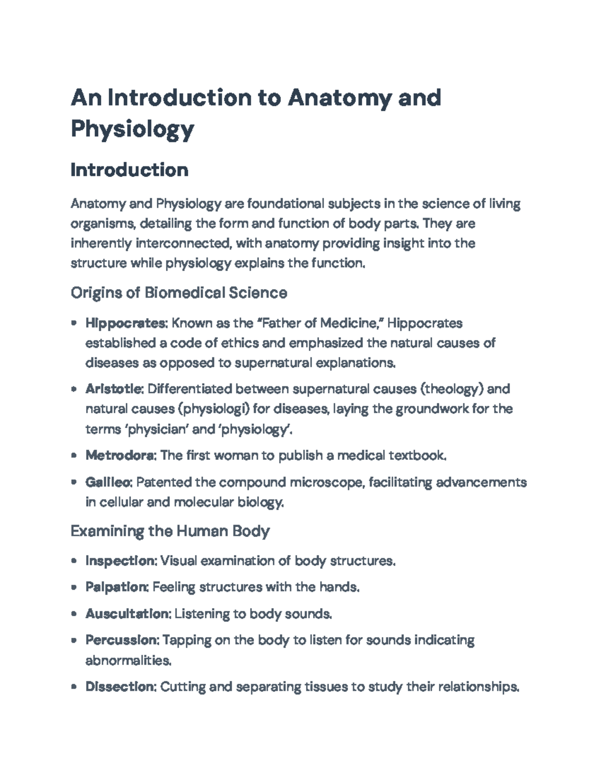 Anatomy and Physiology Overview for Biomedical Sciences Students - An ...