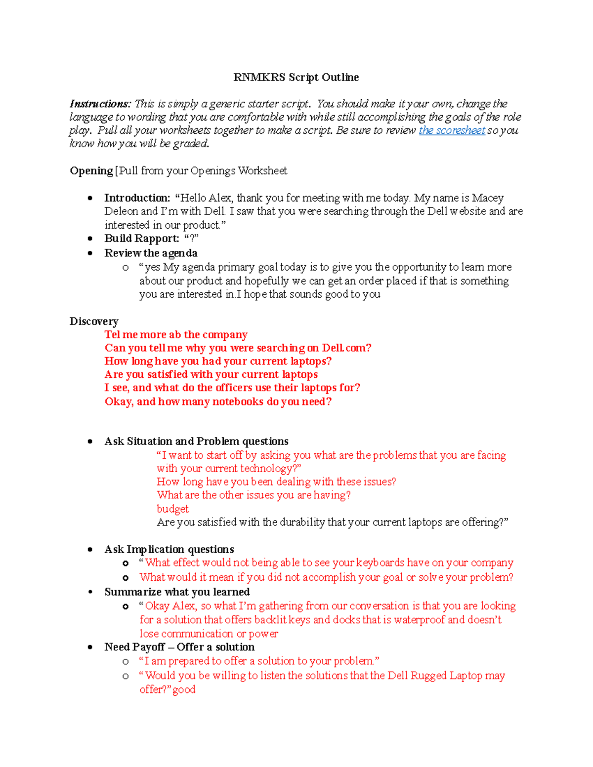 Role Play Worksheet 6 - Script - Rnmkrs - RNMKRS Script Outline ...
