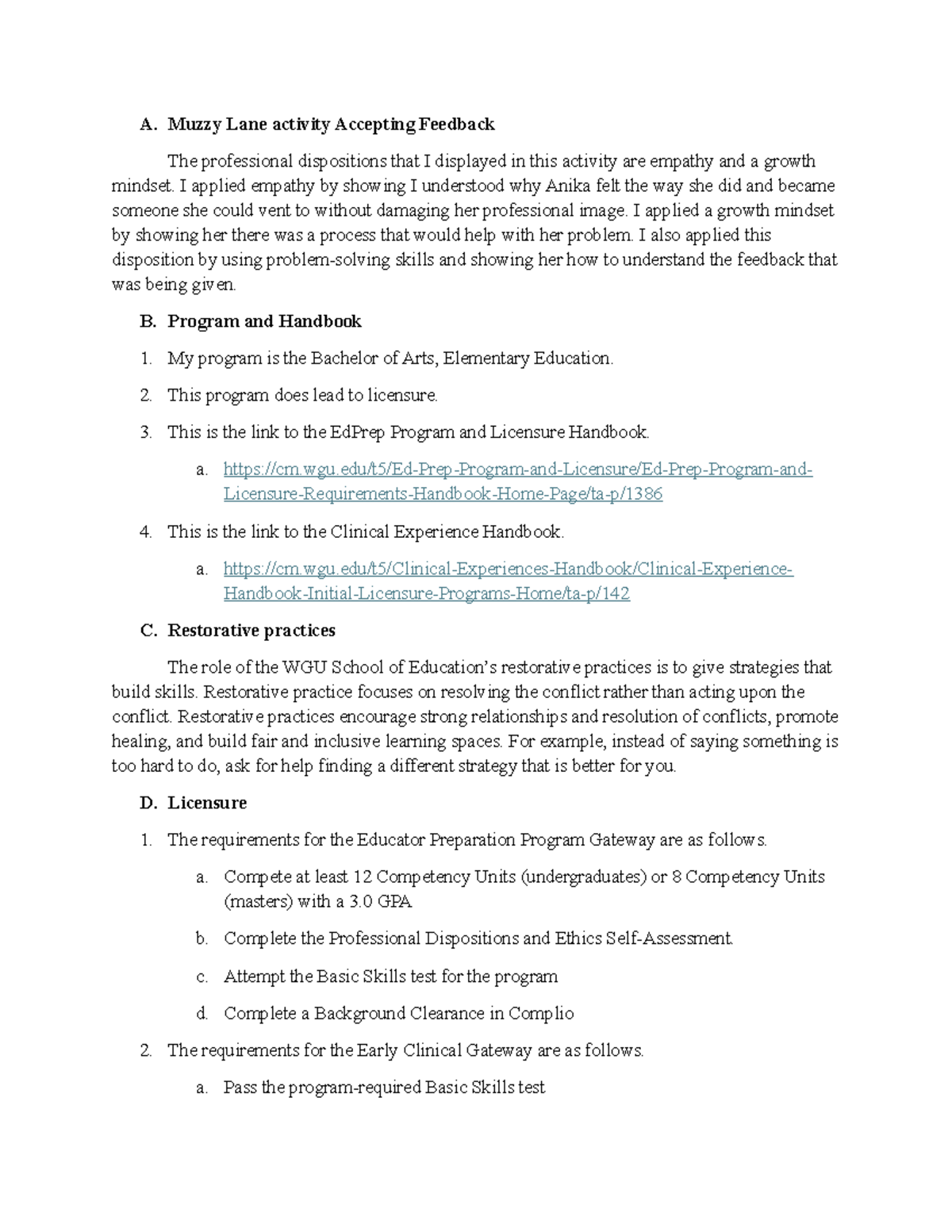 Task 2 - Assignment 2: Professional Dispositions & Restorative Practices - Studocu
