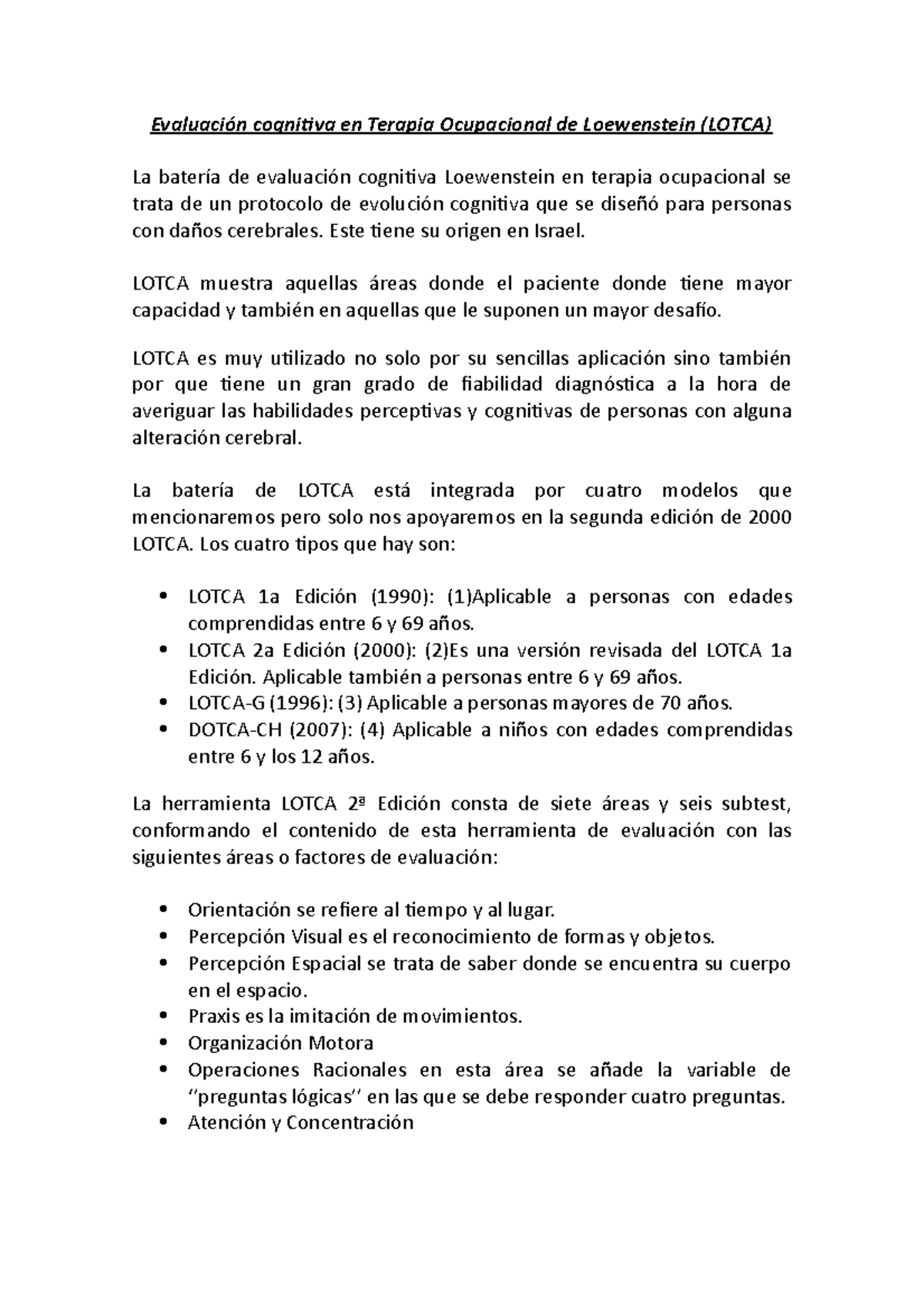 Evaluación Cognitiva en Terapia Ocupacional: Instrumento LOTCA 2ª Ed ...