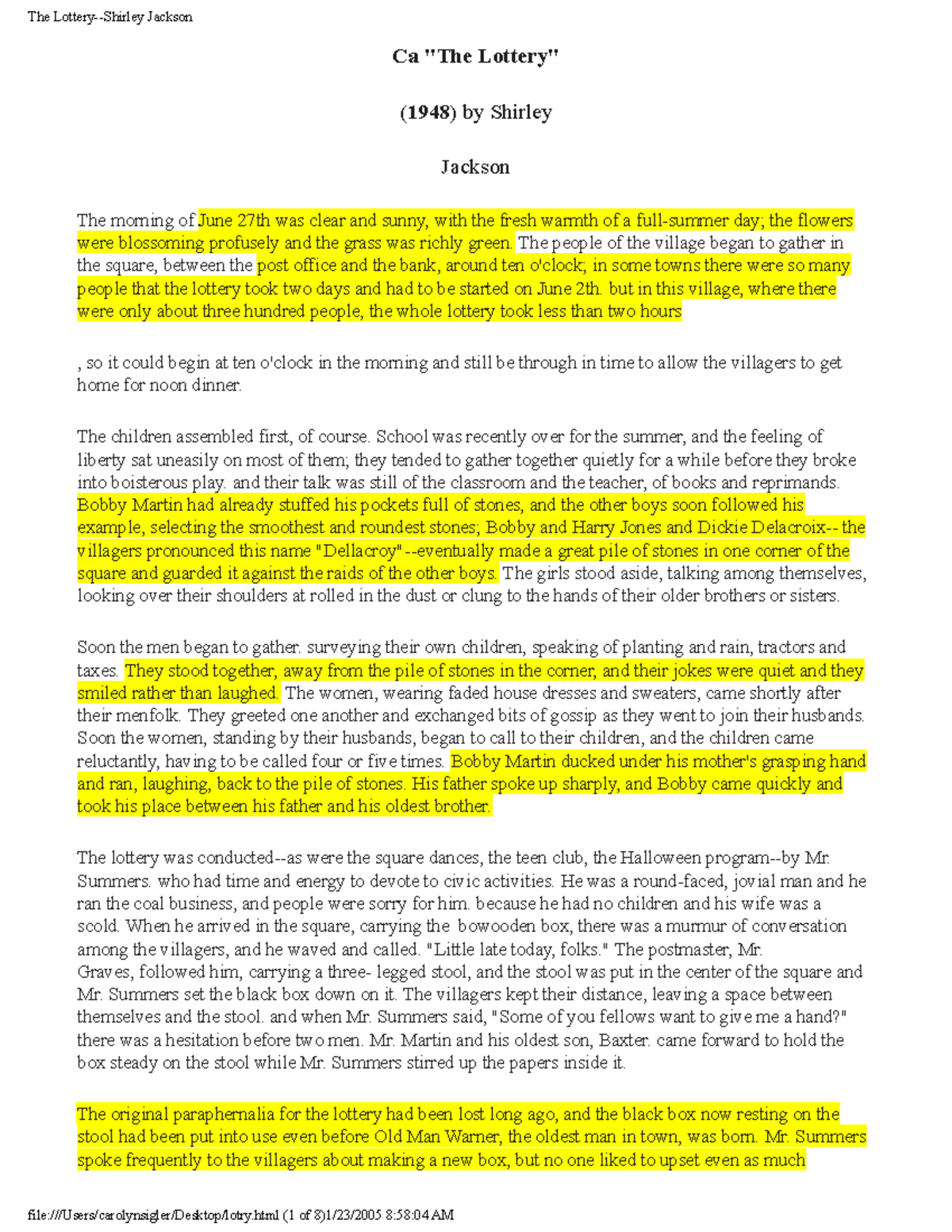 Shirley Jackson's "The Lottery": An Analysis of Tradition and Irony ...