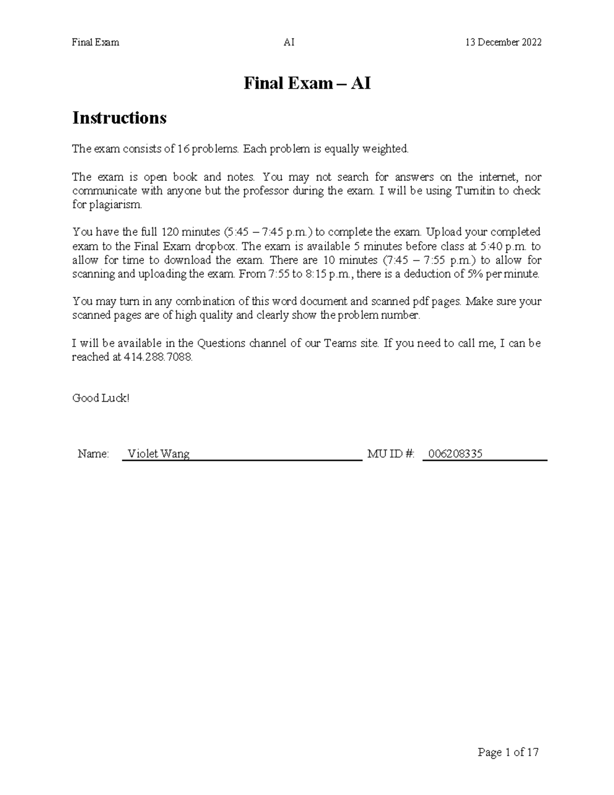 Final Exam Guide for AI (AI 101) - Key Concepts & Problem Breakdown ...