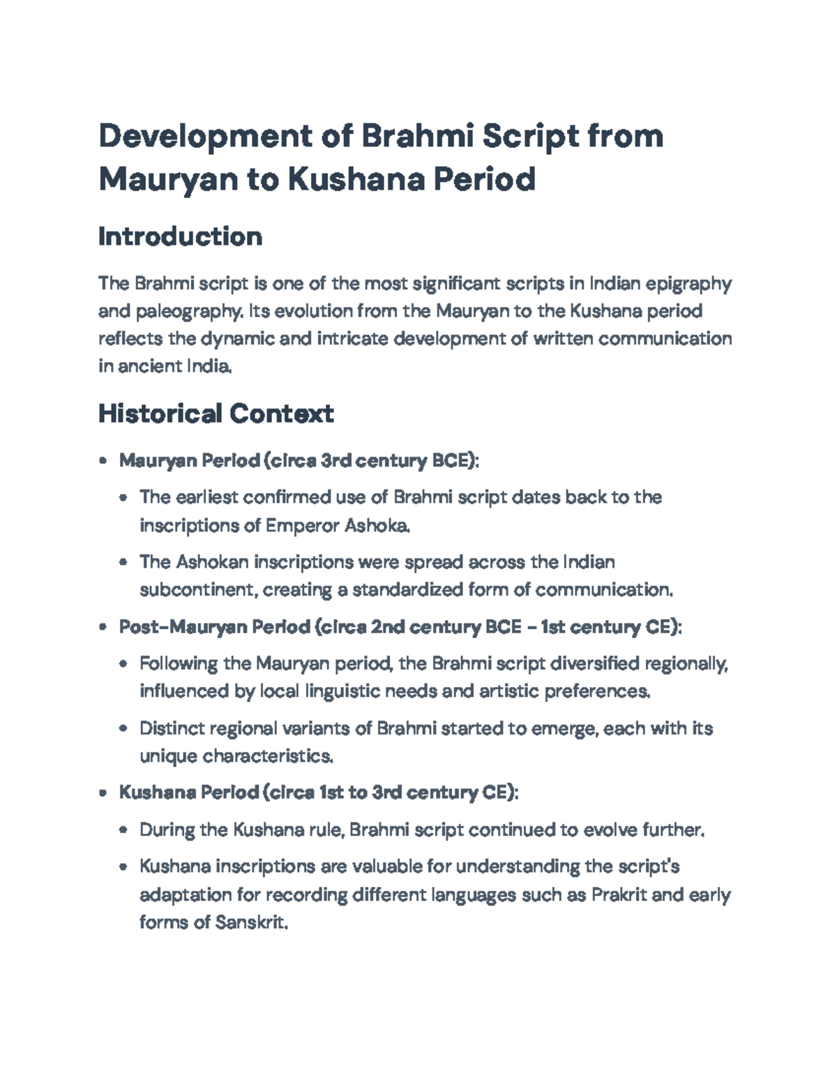 Development of Brahmi Script from Mauryan to Kushana Period ...