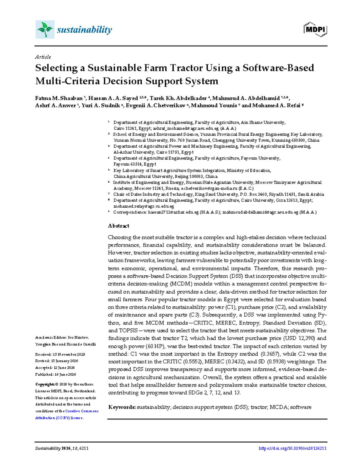 Selecting a Sustainable Tractor: A Decision Support System for ...