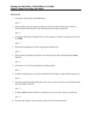 Test bank for starting out with python 5th edition tony gaddis ...