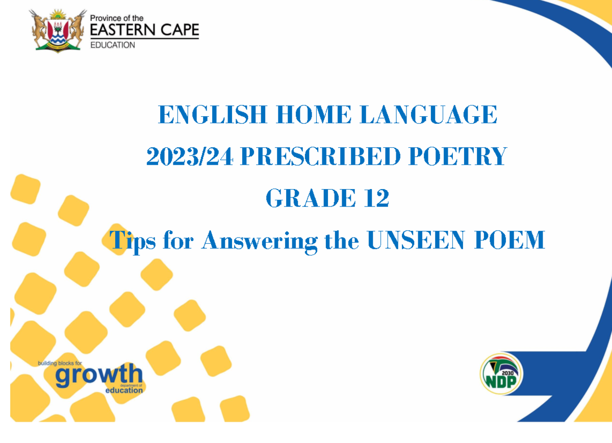 ENGLISH HL GRADE 12 Prescribed Poetry: Tips for Unseen Poem Analysis ...