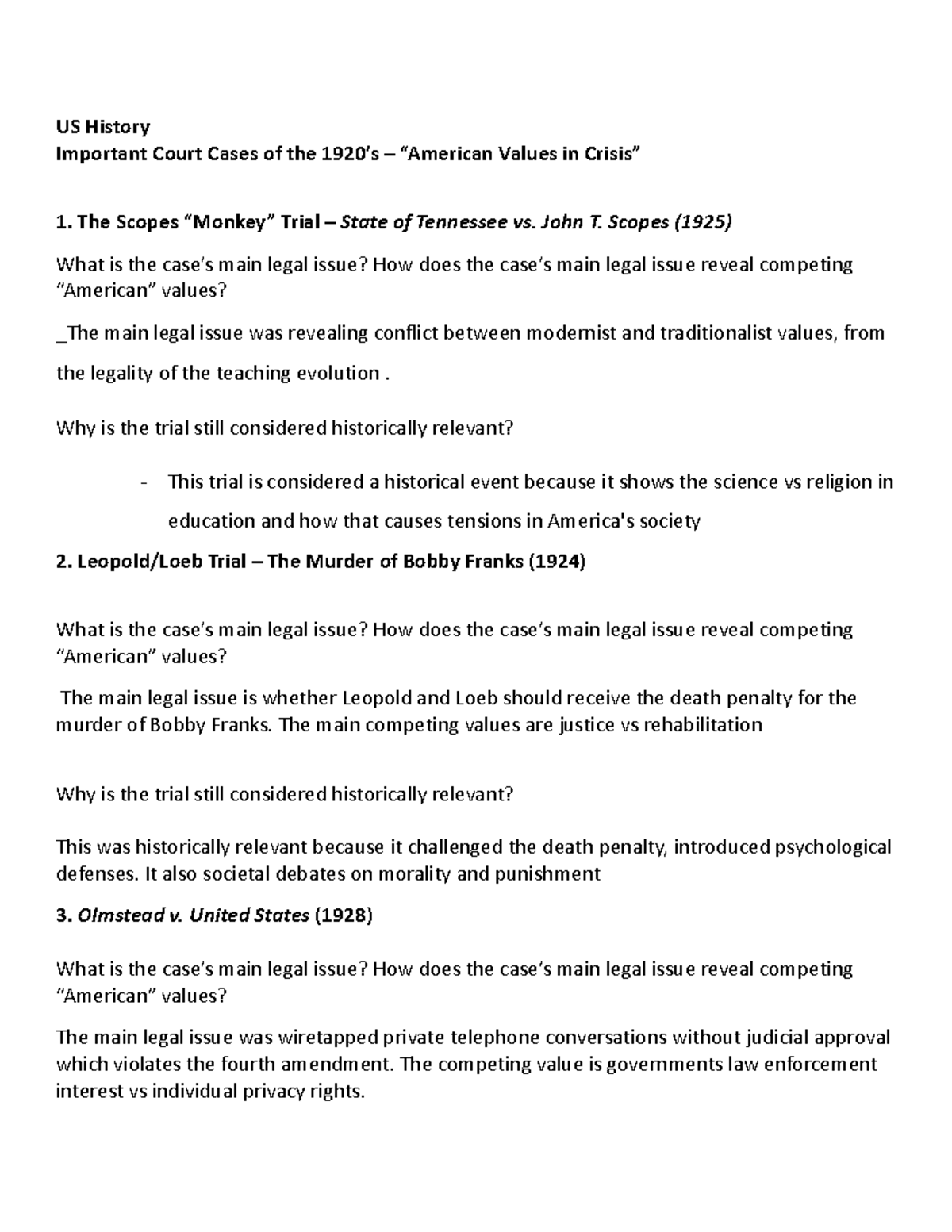 Handout - Court Cases of the 1920's-1 - US History Important Court ...