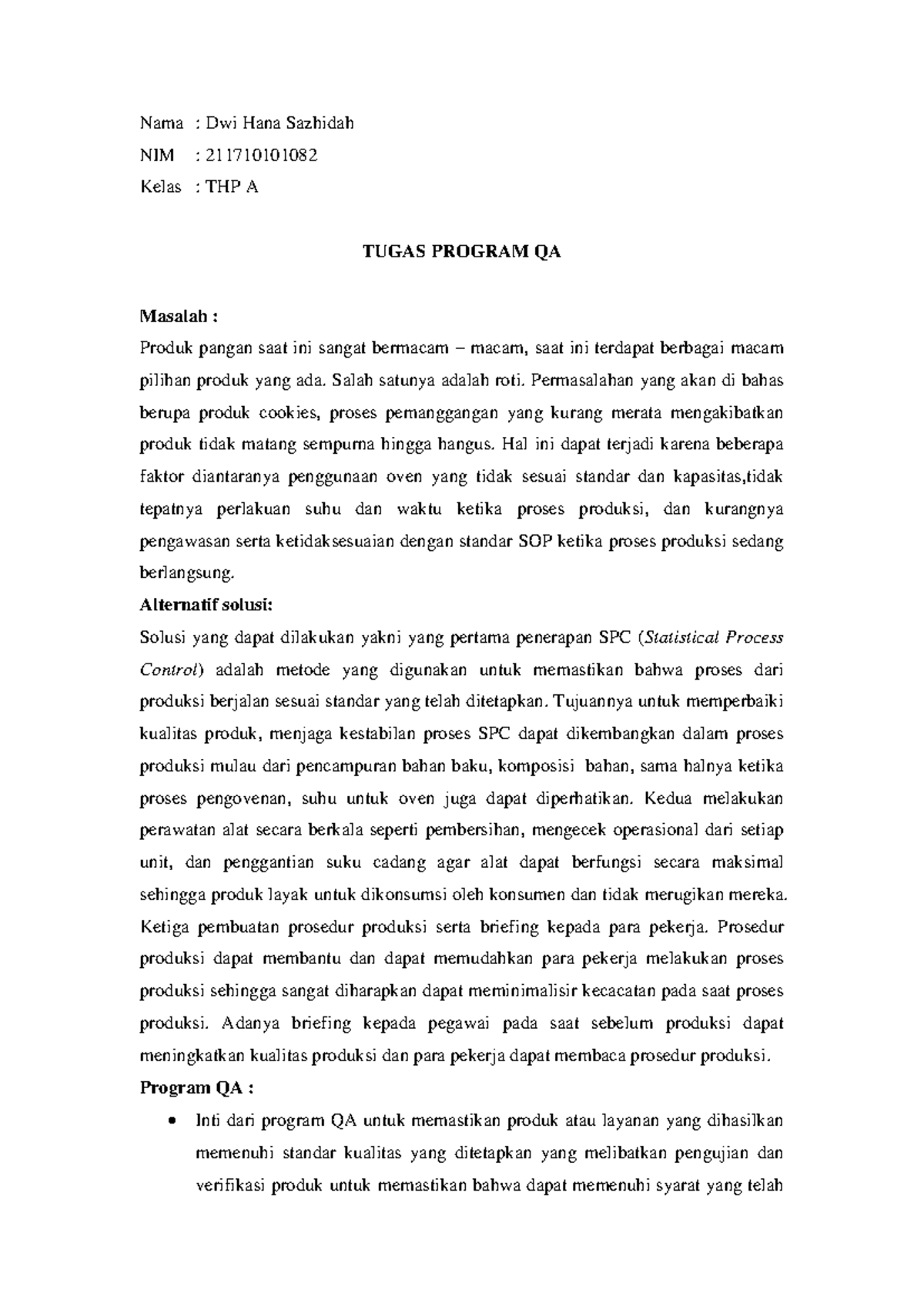1082 THP A: Tugas Program QA - Analisis Kualitas Produk Cookies - Studocu