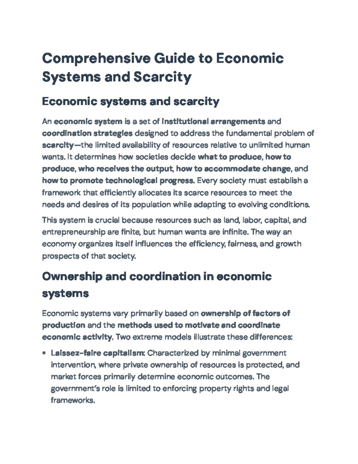 Comprehensive Overview of Economic Systems & Scarcity Analysis - Studocu