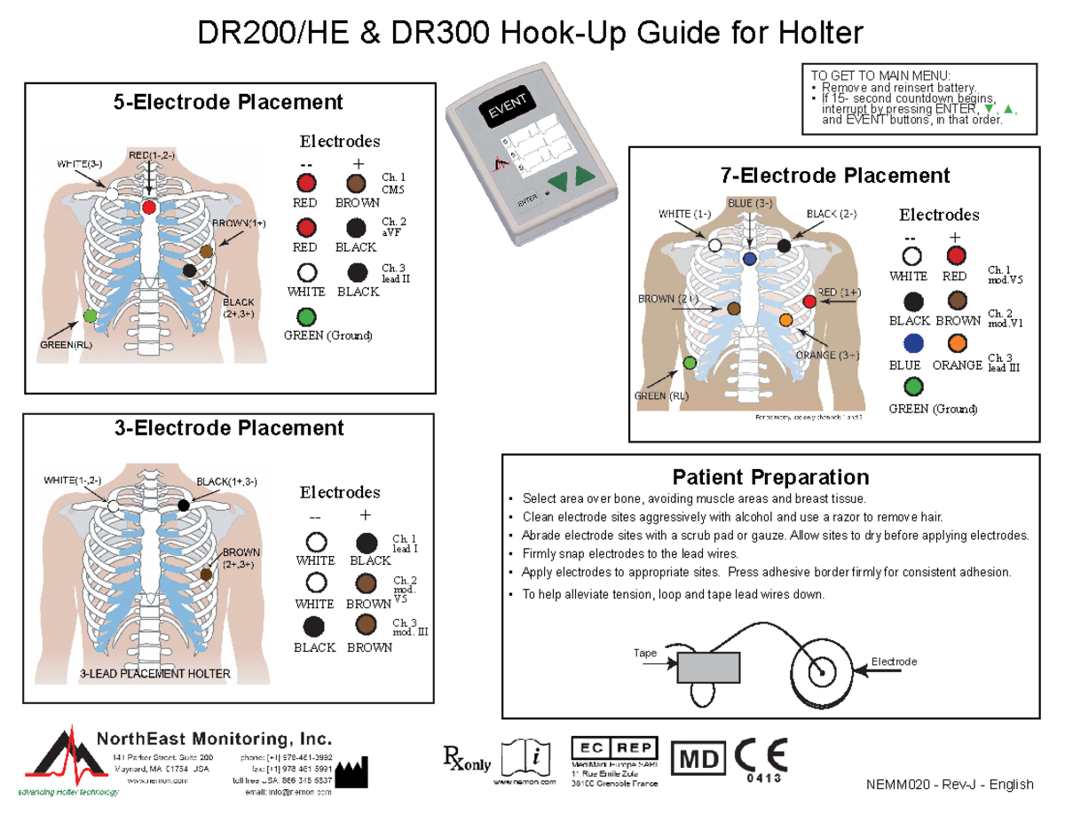 English DR200 Hookup v7 - Electrodes - + WHITE RED BLACK BROWN BLUE ...