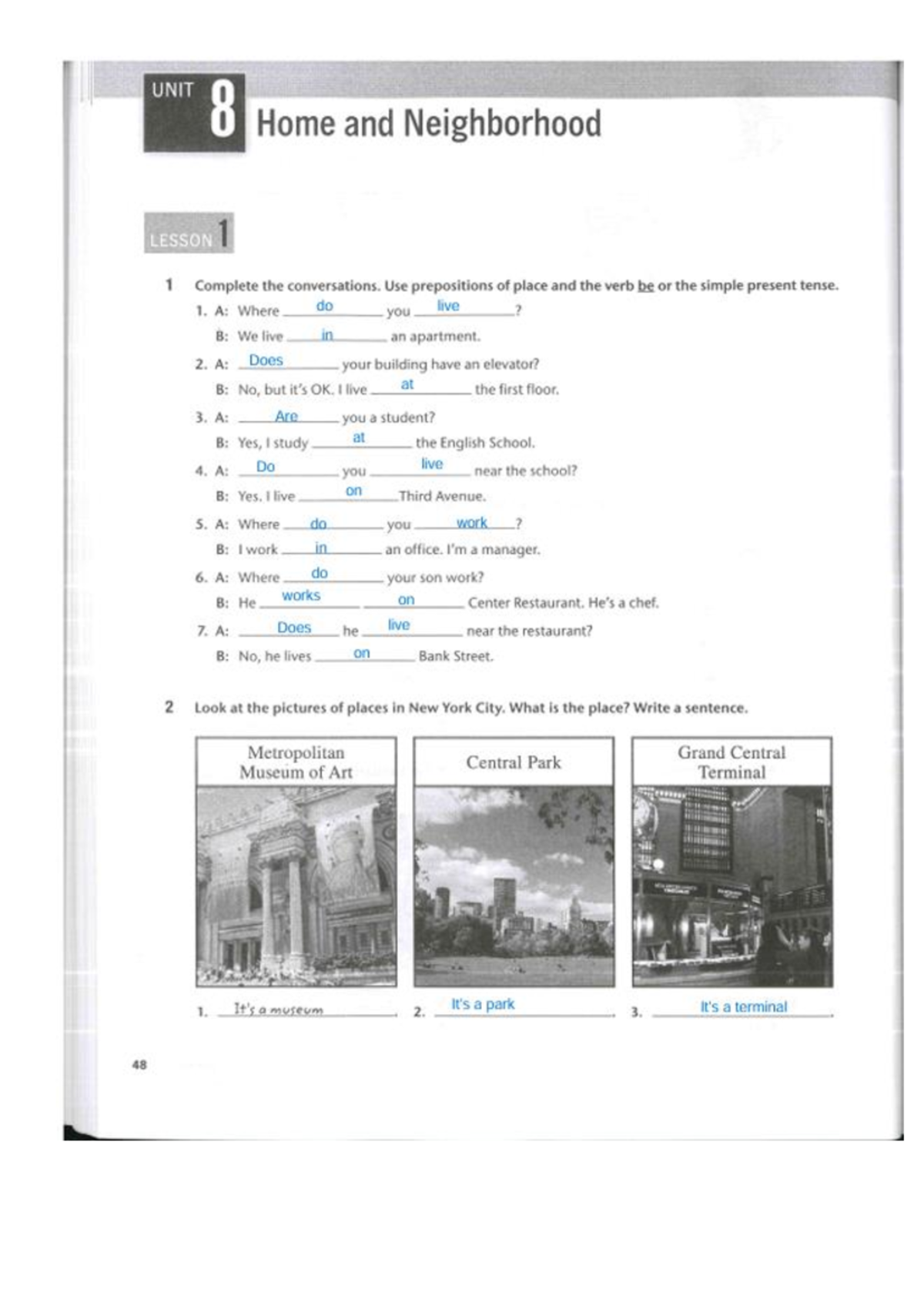 UNIT 8: Home and Neighborhood - Lesson 1 Exercises and Conversations ...