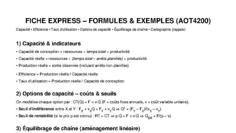 Fiche de Révision: Formules et Exemples AOT4200 - Studocu