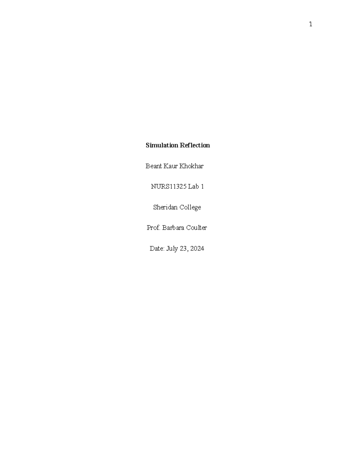 NURS11325 Simulation Reflection - Assignment 2 Analysis and Insights ...