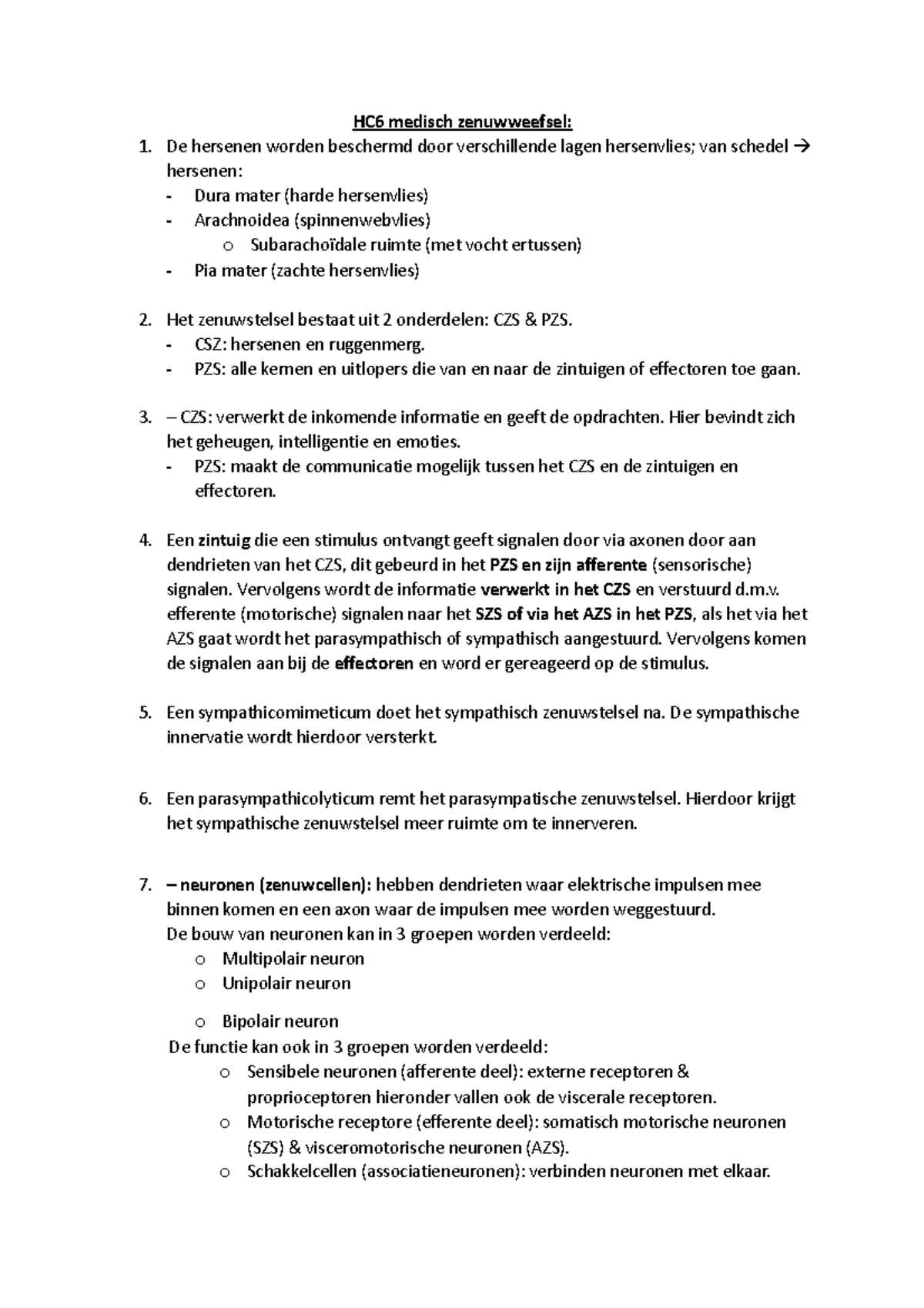 HC6 Medisch Zenuwweefsel: Structuur en Functie van het Zenuwstelsel ...