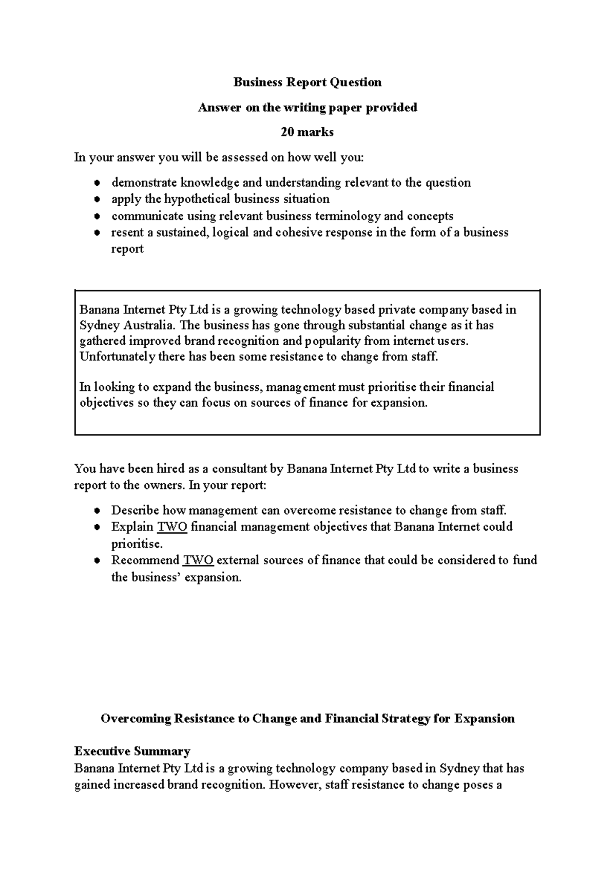 Business Report Question - Business Report Question Answer on the ...