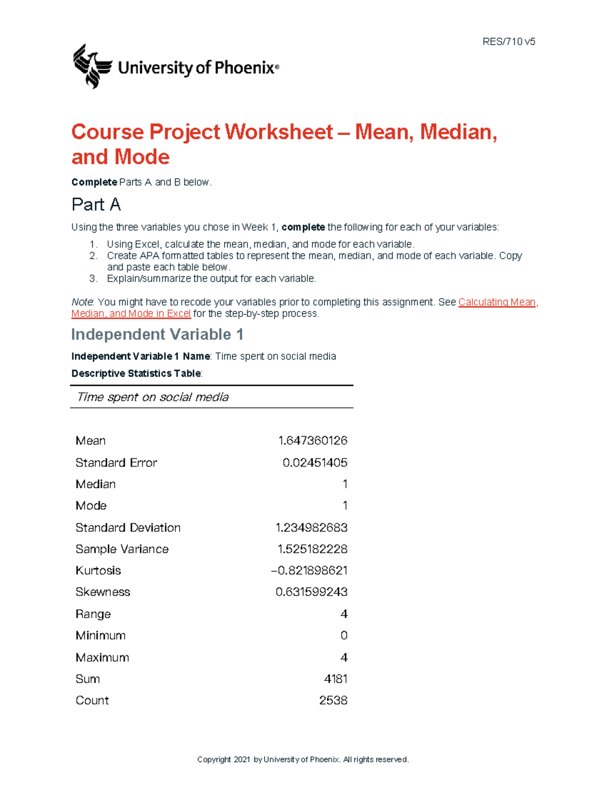 RES/710 Course Project: Analyzing Mean, Median, and Mode - Studocu
