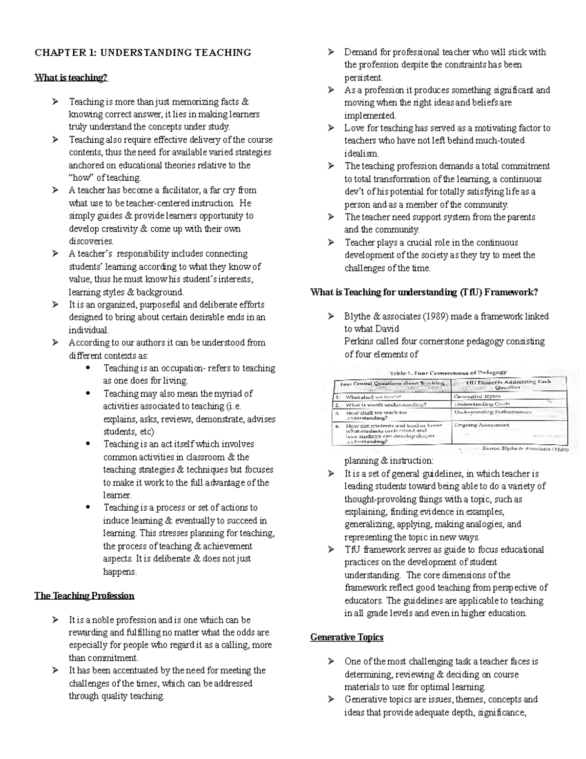 CHAPTER 1: UNDERSTANDING TEACHING AND THE TfU FRAMEWORK - Studocu