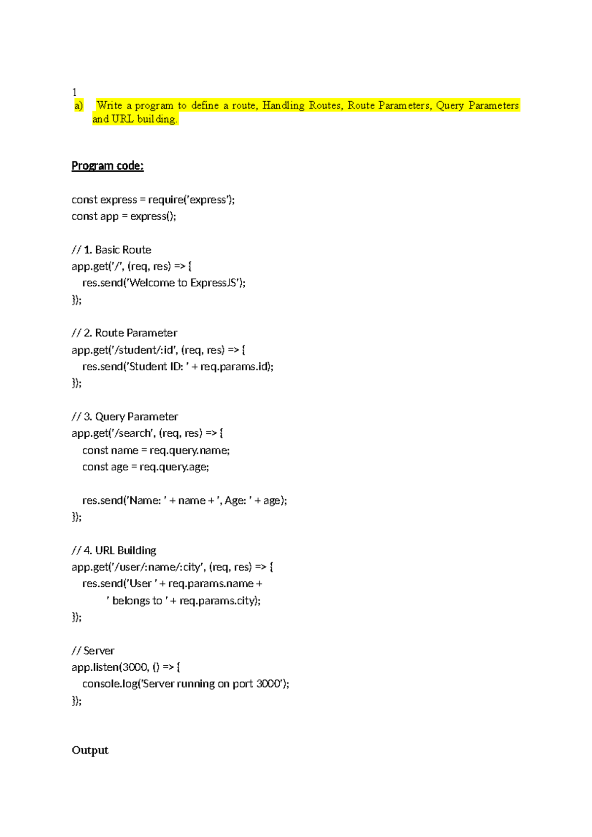 1a and 1b - ExpressJS Route Handling & HTTP Methods Programming - Studocu