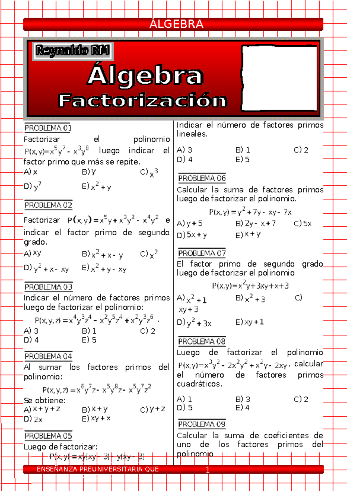 ÁLGEBRA 06: Factorización de Polinomios y Suma de Factores Primos - Studocu