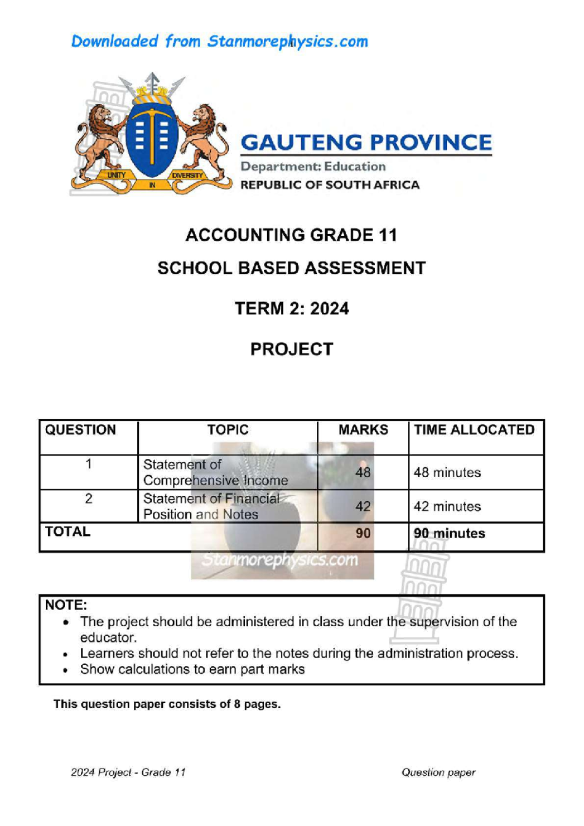 Accounting Grade 11 Project Term 2 2024: Comprehensive Income ...
