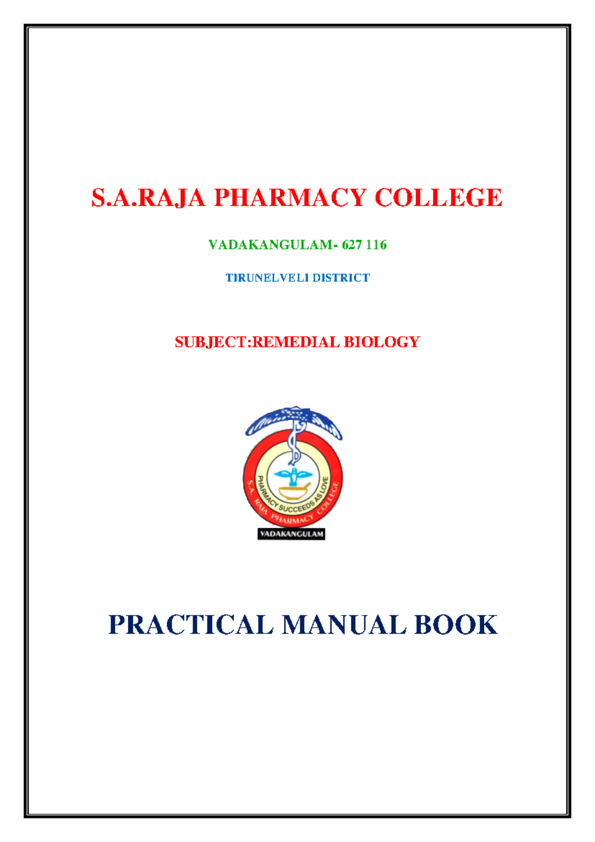 Remedial Biology Practical Manual (RB 101) - Detailed Study Guide - Studocu