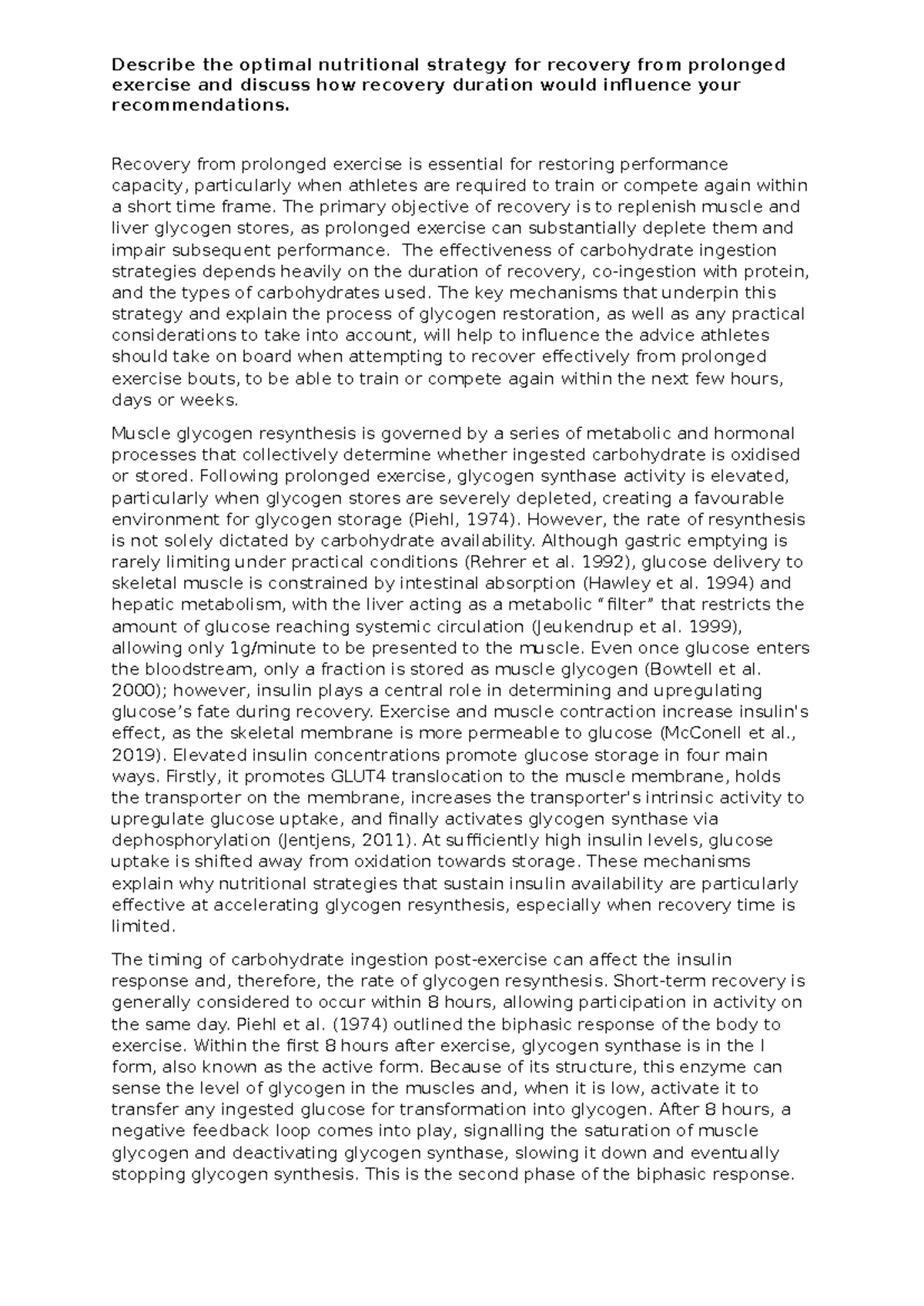 Nutrition Strategies for Recovery from Prolonged Exercise (Q4) - Studocu