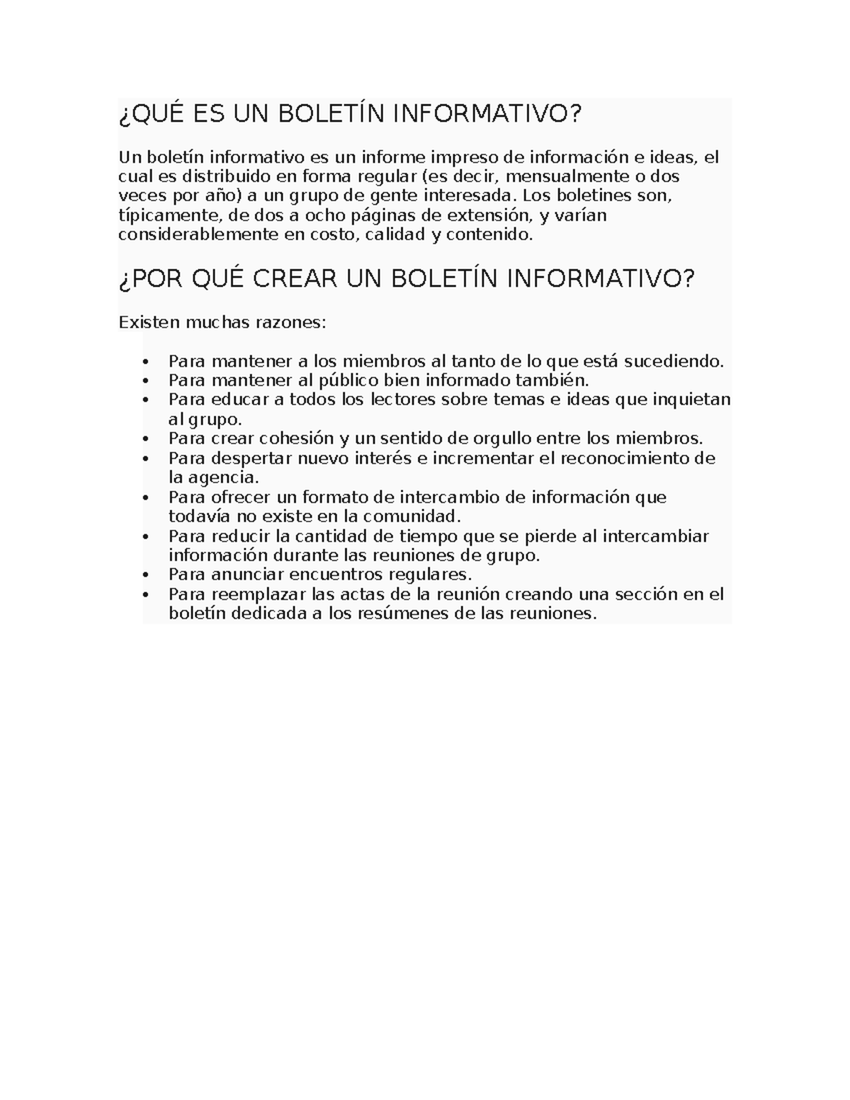 ES UN BOLETÍN INFORMATIVO: Definición y Propósitos - Studocu