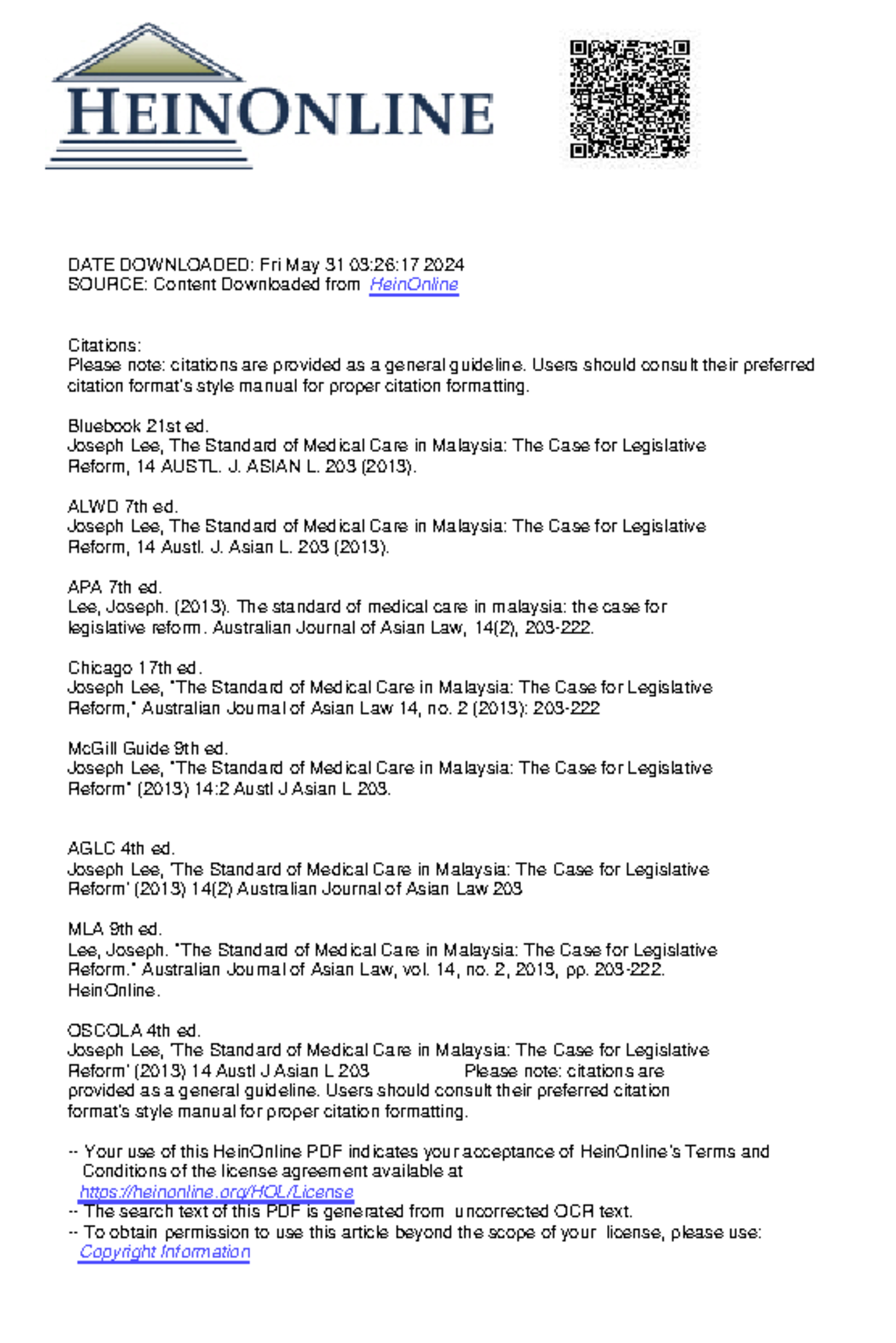 Revisiting Medical Negligence: The Standard of Care in Malaysia (LAW ...