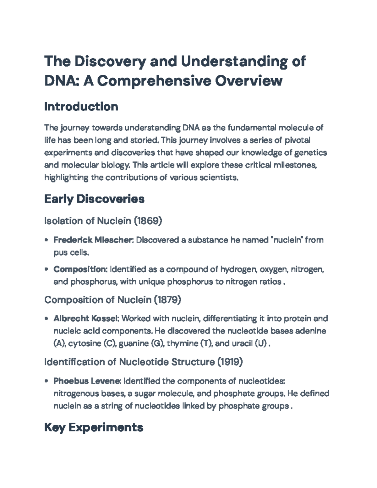 DNA Discovery & Structure Milestones in Genetics (BIO101) - Studocu