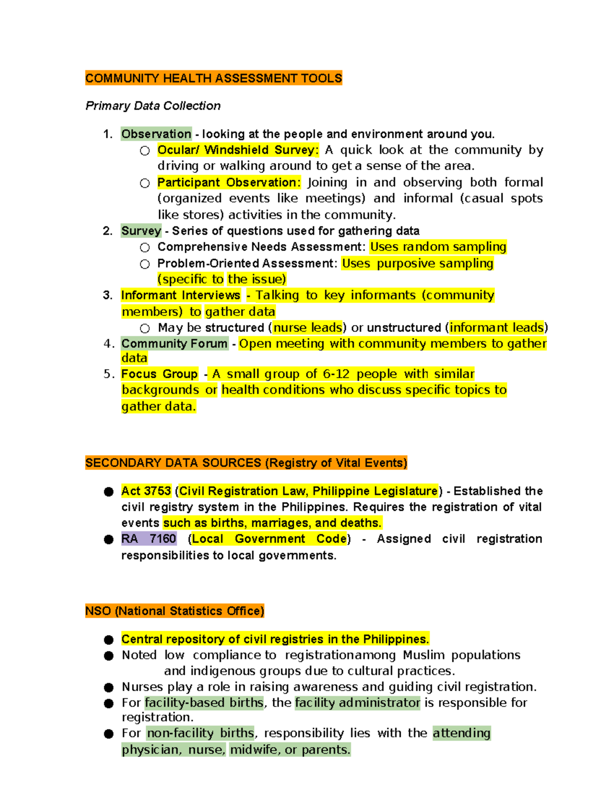 CHN2-Midterm Community Health Assessment Tools and Strategies - Studocu