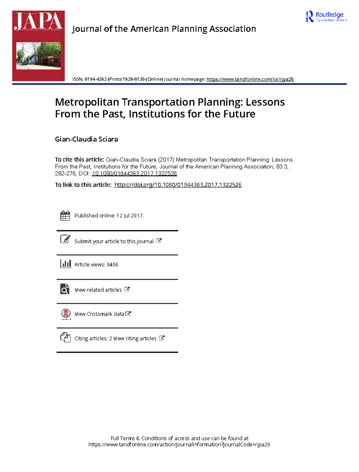 Metropolitan Transportation Planning: Historical Insights & Future ...