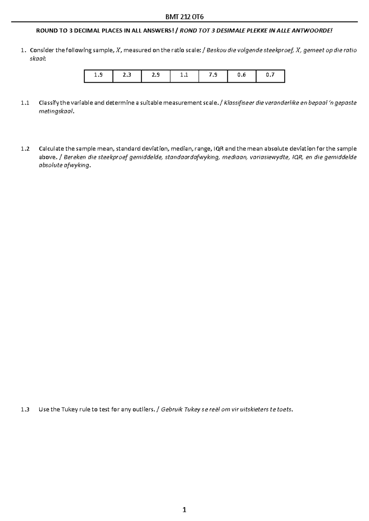 BMT 212 Tut 6 - Statistical Analysis and Measures of Central Tendency ...